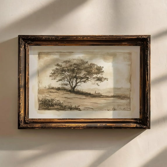 Antique Tree Sketch Moody Vintage Home Decor Poster Neutral Tree Sketch ...