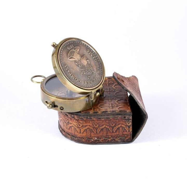 Antique Vintage Finish Brass Victorian Pocket Compass 1875 with Chain ...