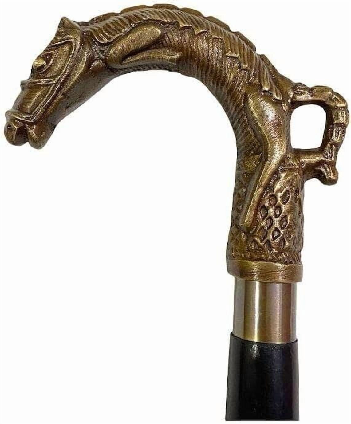 Antique Vintage Horse Head Brass Handle stick wood walking stick ...