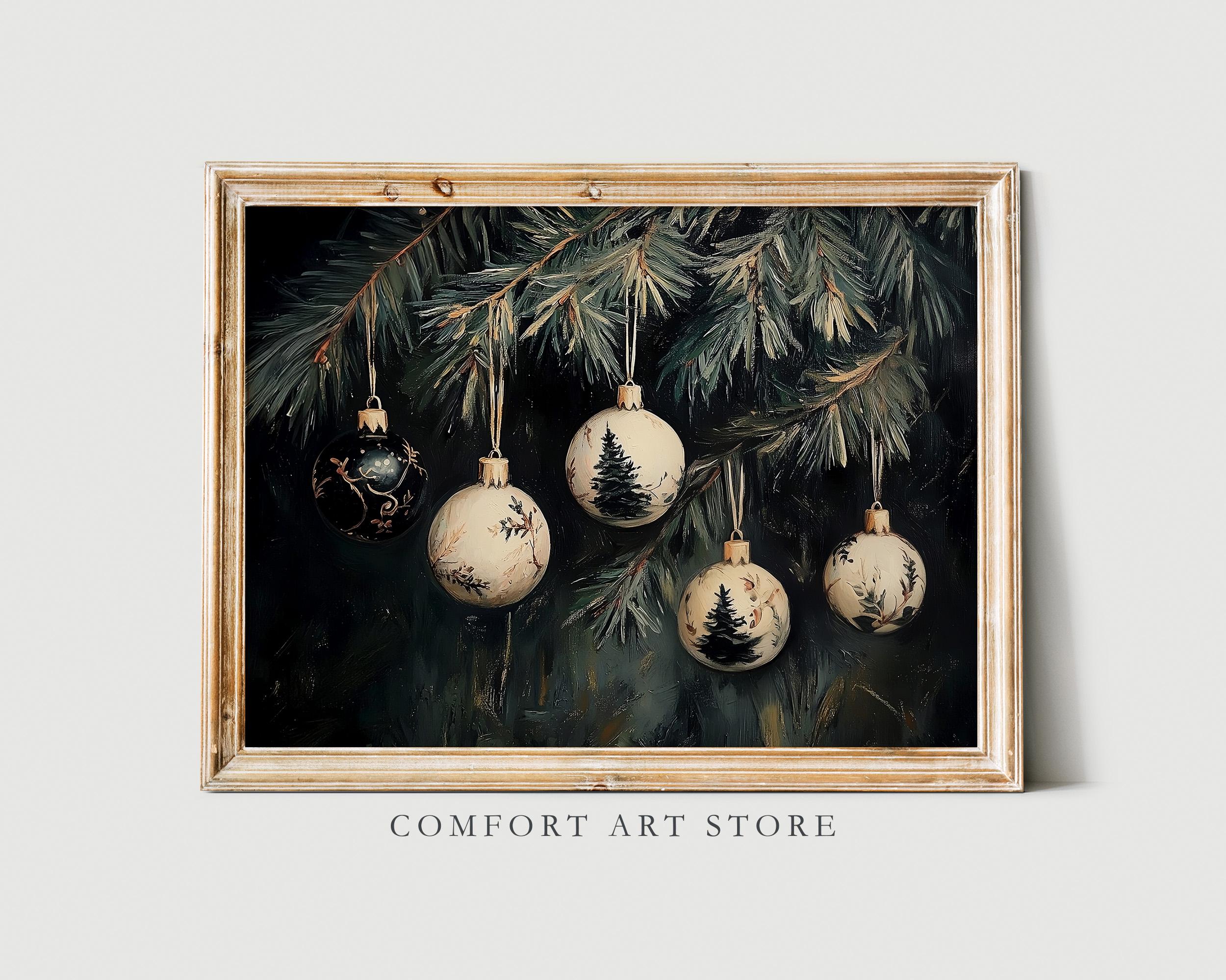 Antique Vintage Kristmas Ornaments Print Pine Branch Wall Art Kristmas ...