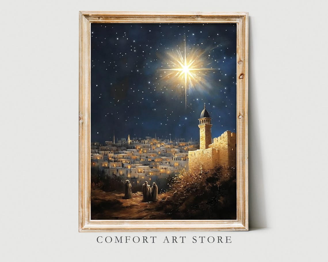 Antique Vintage Star of Bethlehem Print Christian Nativity Scene ...
