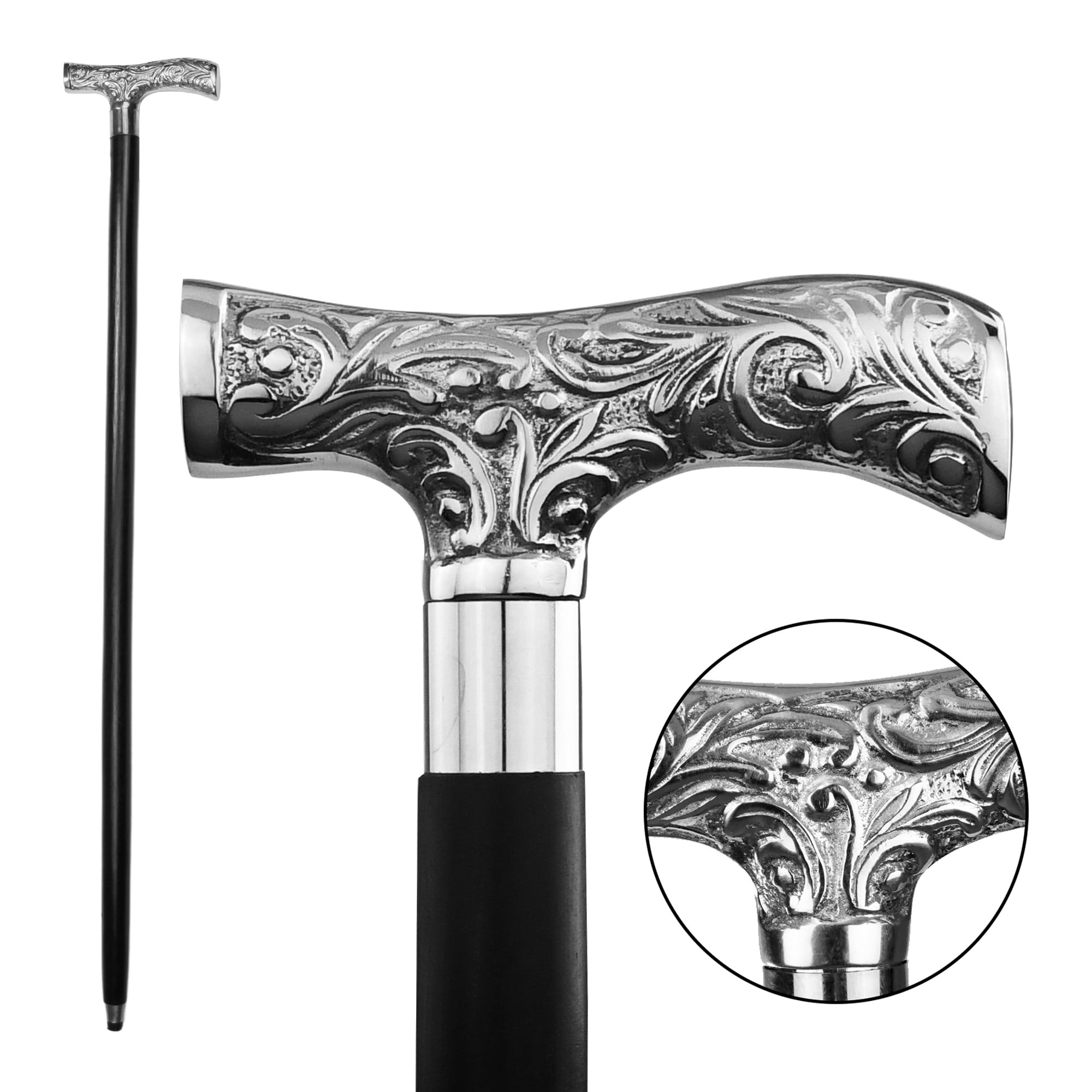 Victorian Walking Stick Silver Cane for Women, Men, Seniors Balance ...