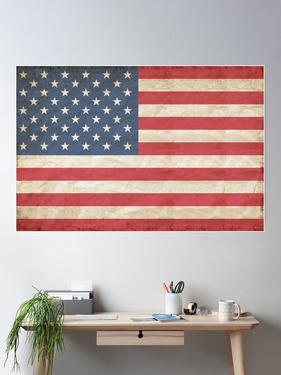 Antique Vintage Usa Flag Poster Wall Art, Modern Wall Decor For Living ...