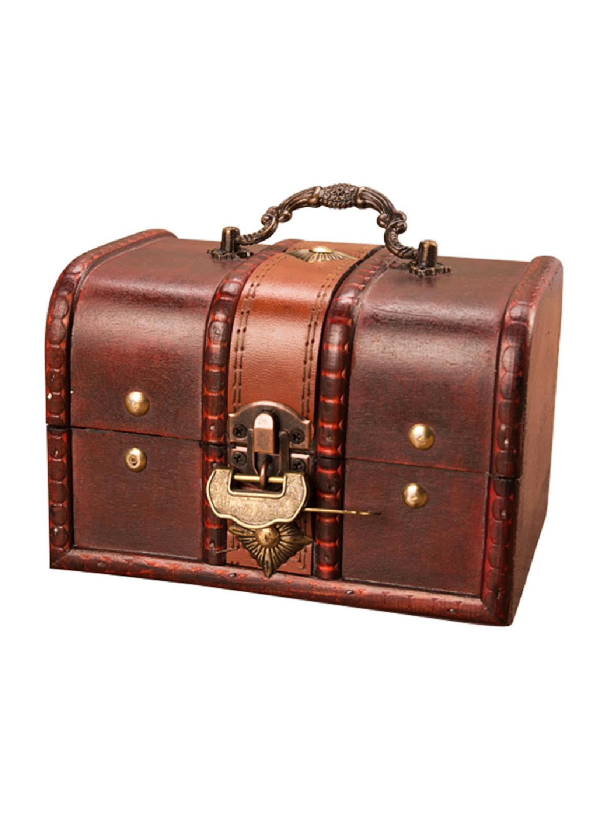 Antique Vintage Wooden Treasure Chest Decorative Wood Jewelry Storage ...