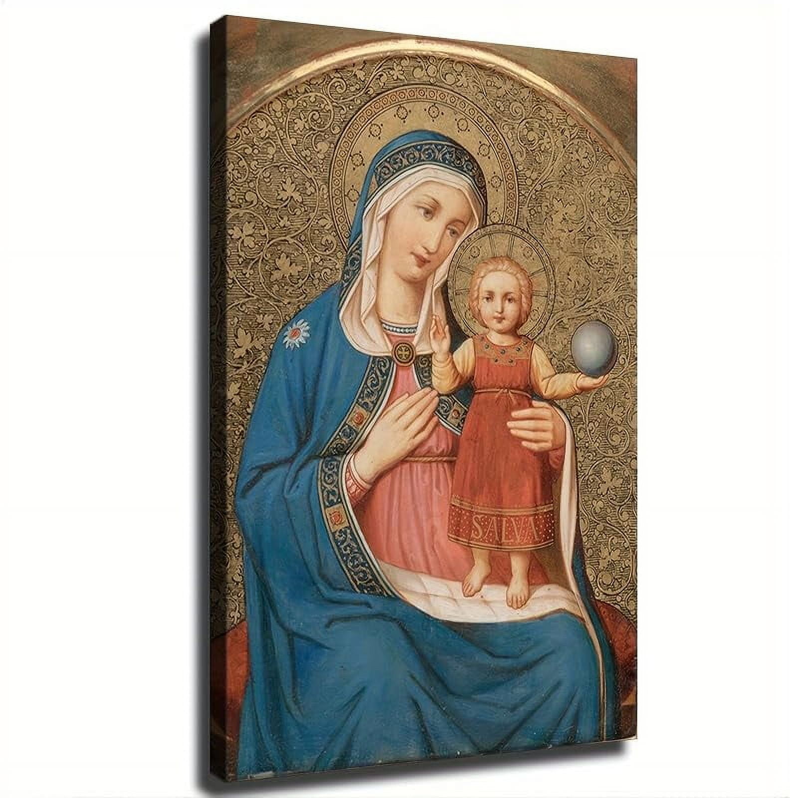 Antique Virgin and Blessing Christ Child Painting 1888 Virgin Mary ...