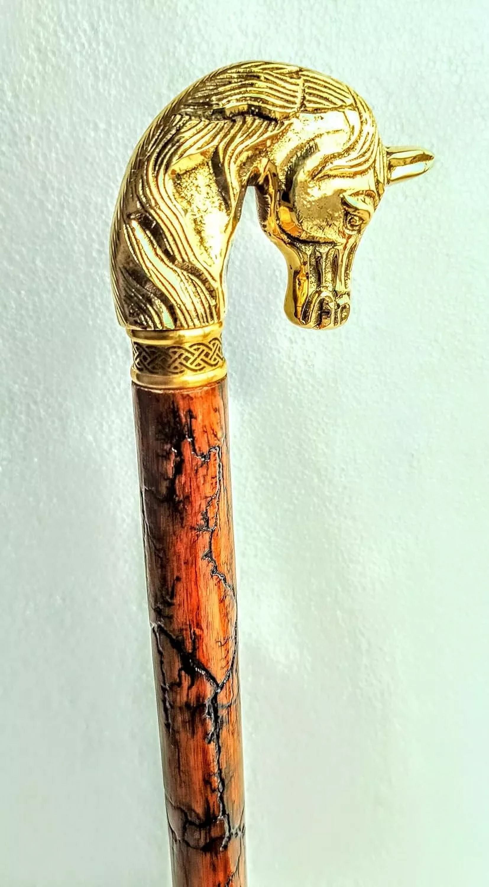 Antique Walking Stick Nautical Brass Horse Head Solid Handle with ...