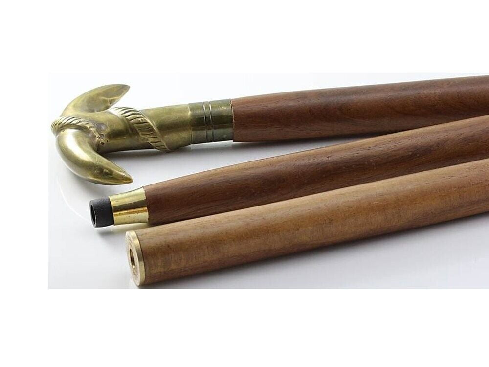 Antique Walking Stick Vintage Wooden Walking Cane Brass Anchor Handle ...
