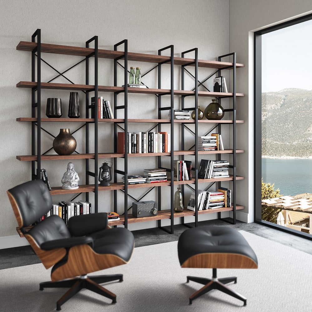 Antique Walnut Color 6 Tiers Display and Storage Room Divider Bookcase ...