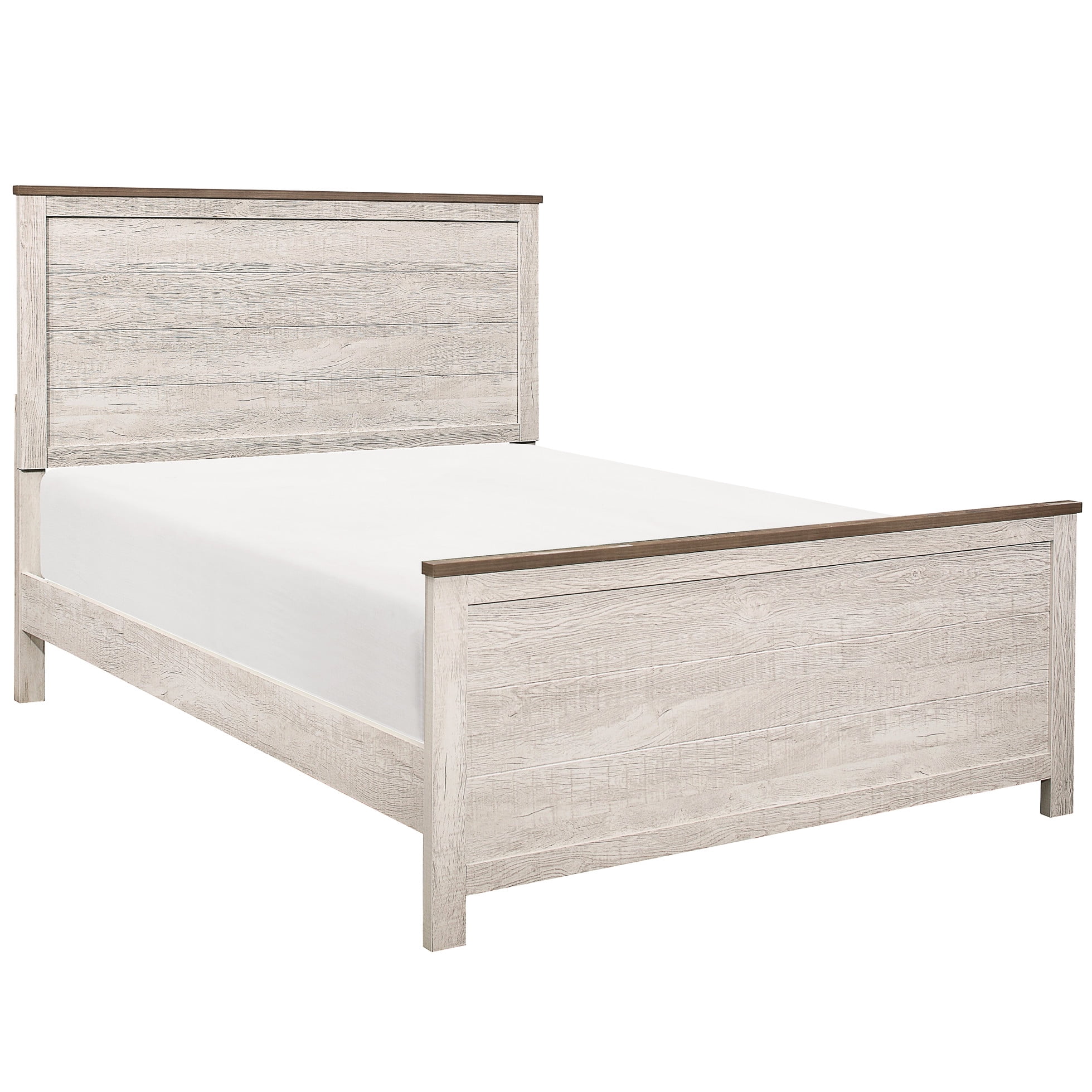 Antique White And Brown Two-tone Queen Size Bed, Rustic Transitional ...