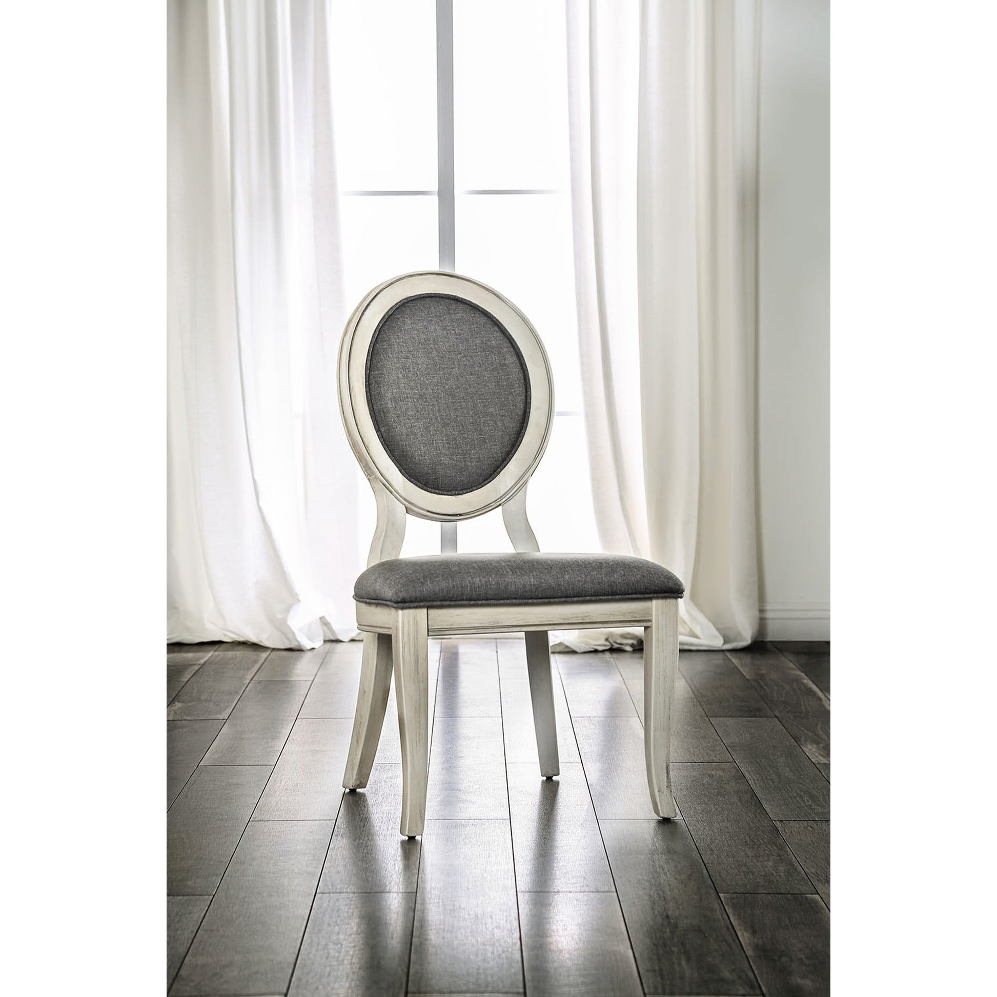 Antique White And Gray Dining Chairs Of 2, Padded Fabric Seat, Solid ...