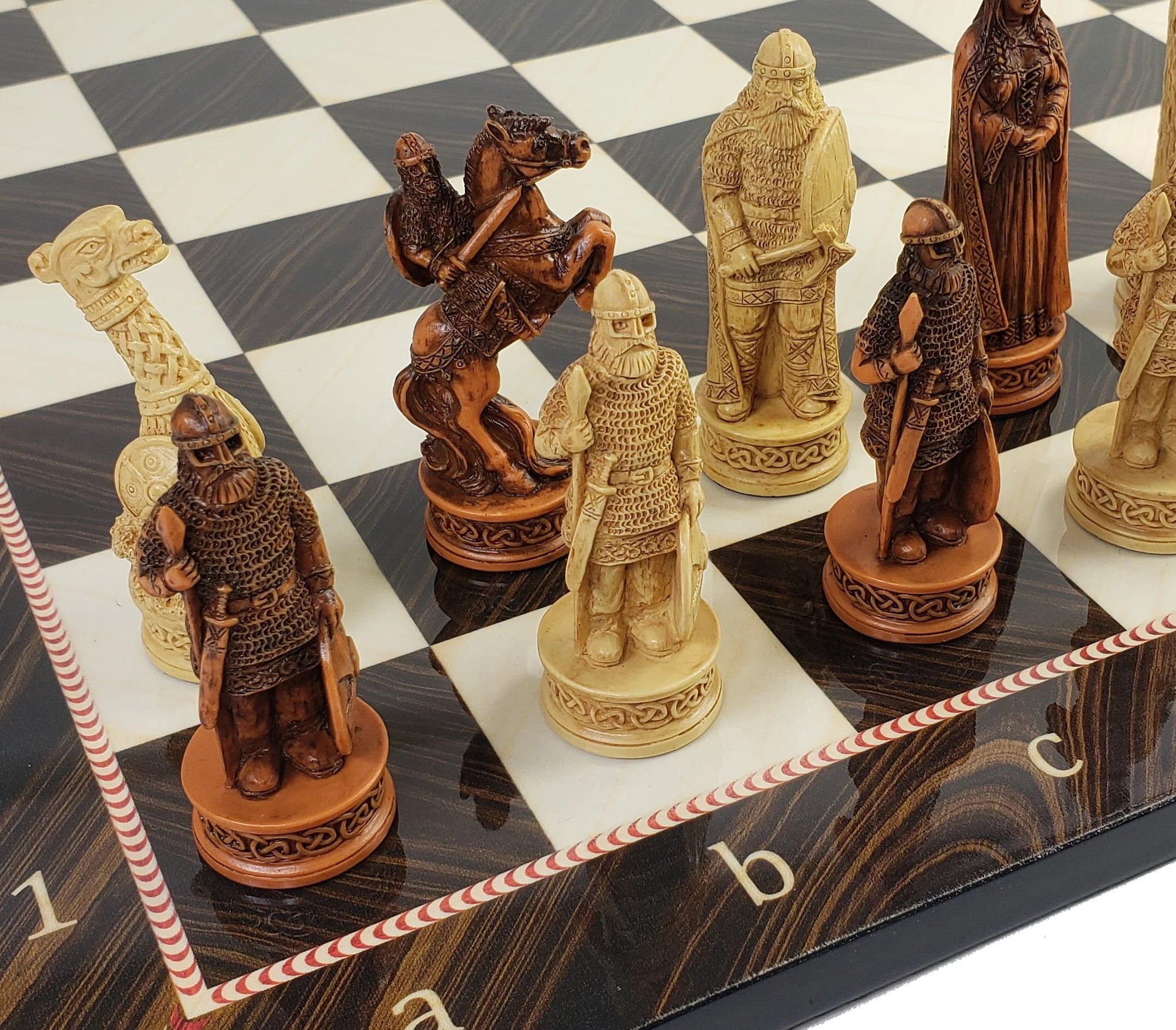 Antique White Brown Norse Viking Chess Set 3 1/4 King with 17 Elegance ...