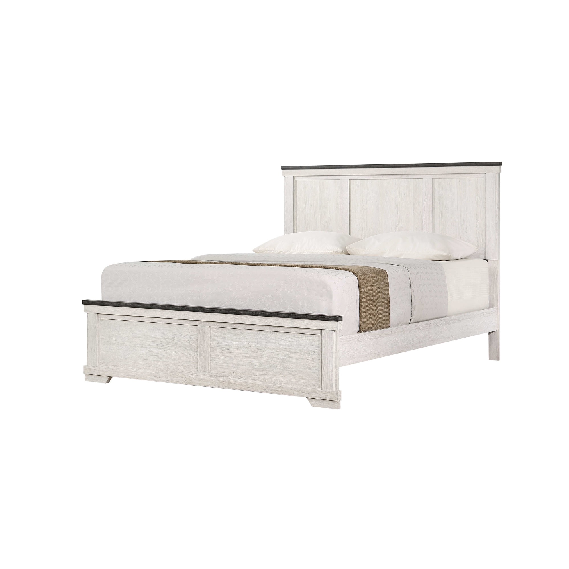 Antique White & Brown Rustic Queen Size Panel Bed, Solid Wood Bedroom ...