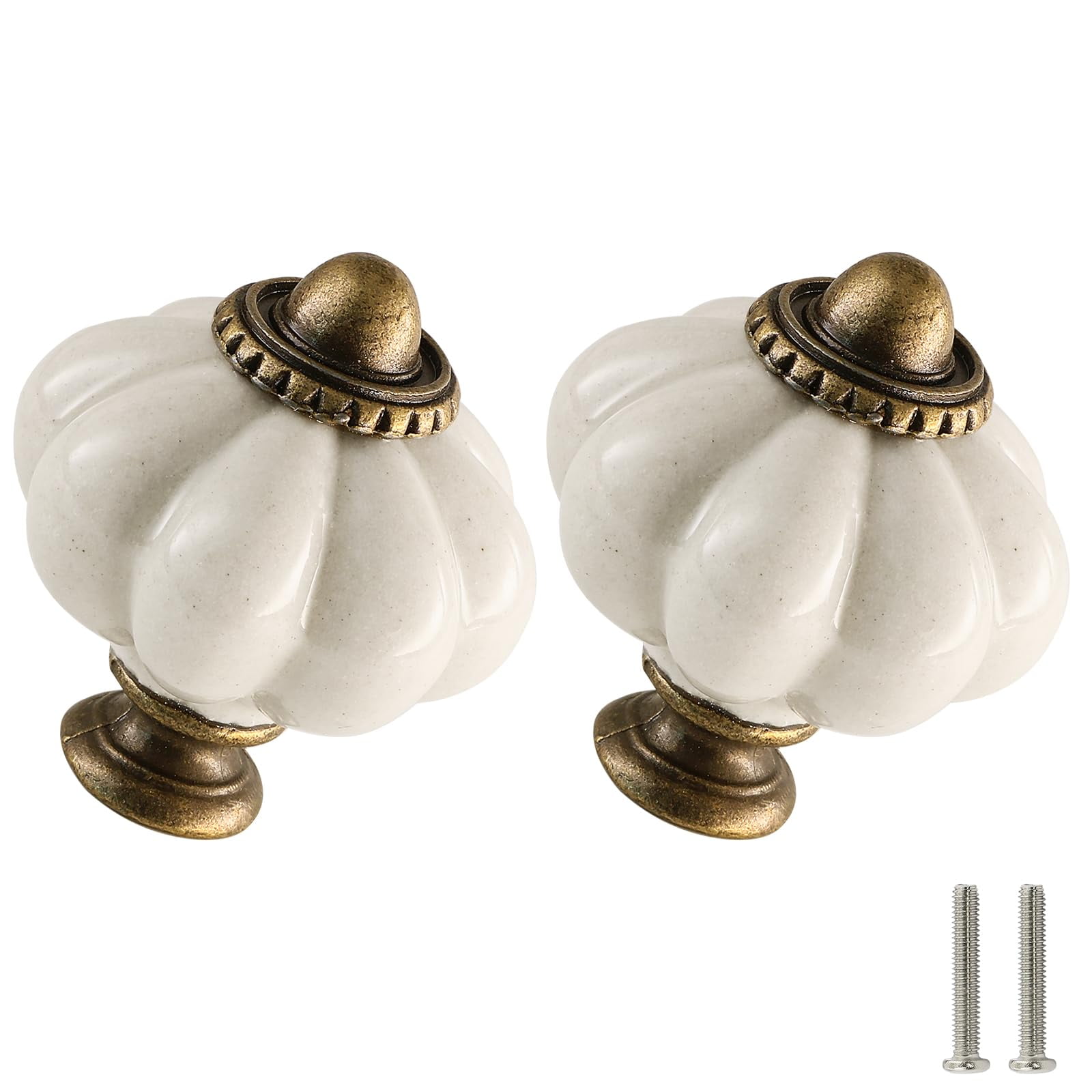 Antique White Ceramic Knobs 12 Pack - Pumpkin Cabinet Knobs Retro Dresser Knobs - Vintage Drawer ...