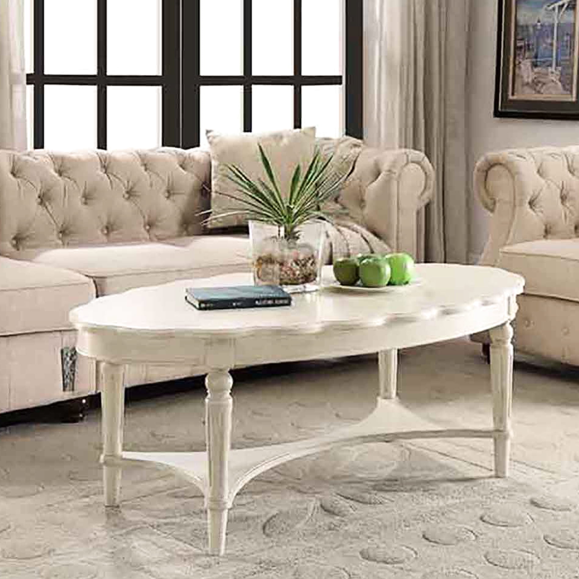 Antique White Coffee Table With Shelf For Practical Use In Primary ...