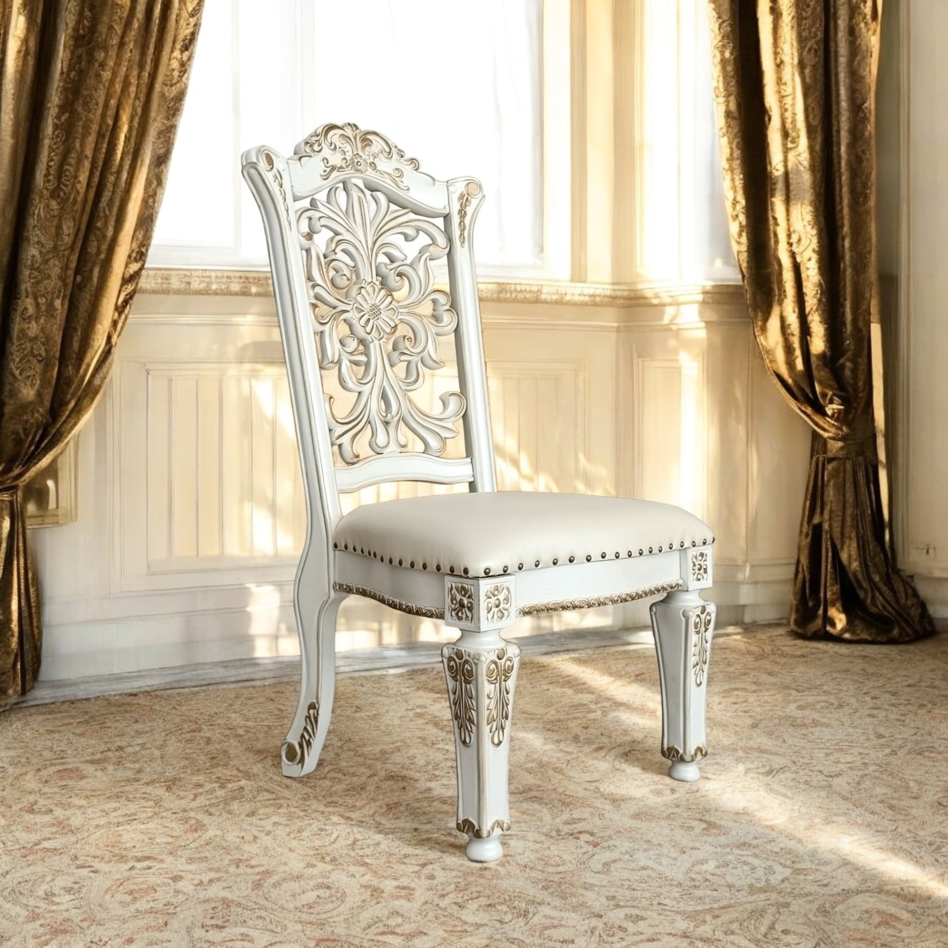 Antique White Color Scheme - Floral Leg Design - Study Room - Focused ...