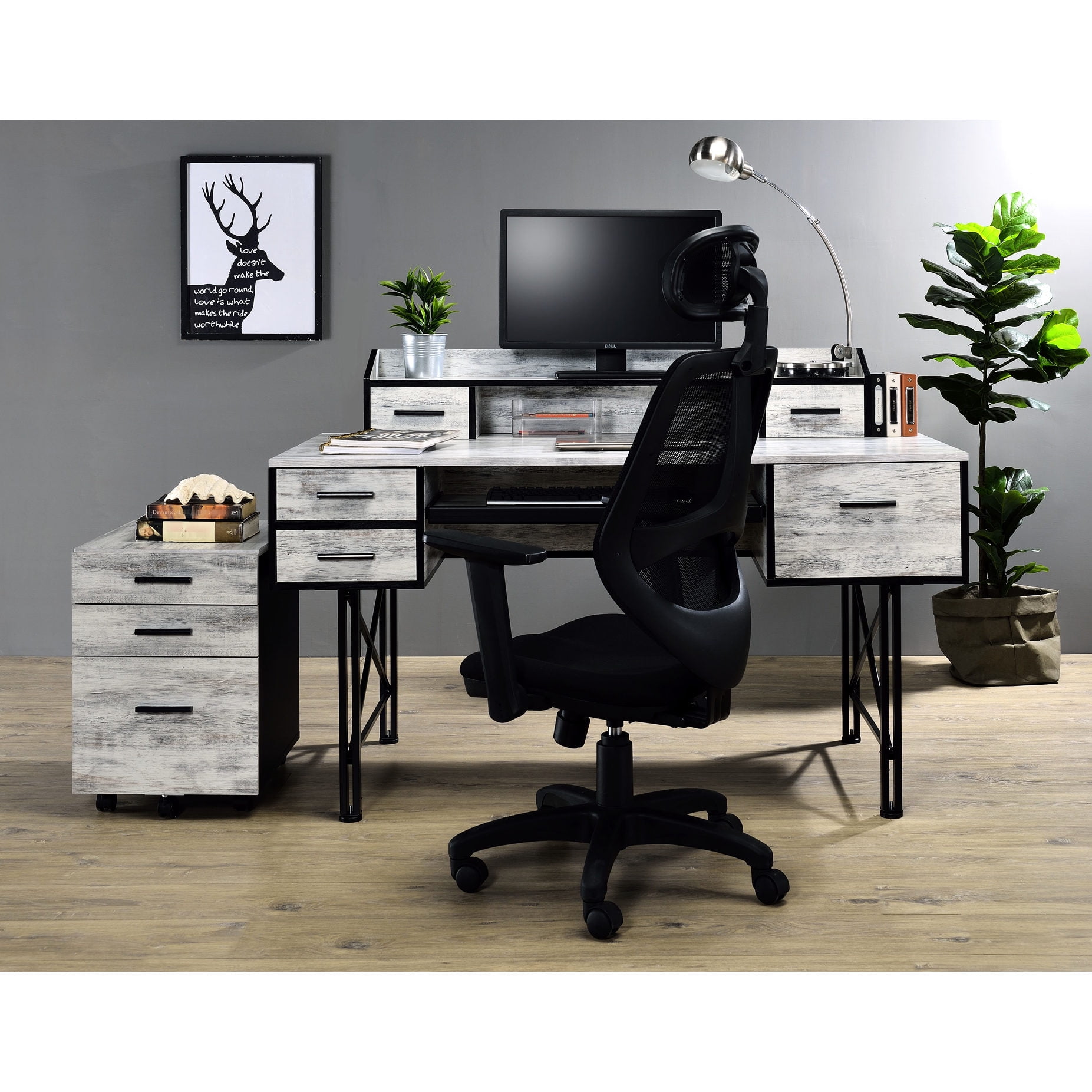 Antique White Computer Desk | 1 Tier Shelf Above Table for Display ...