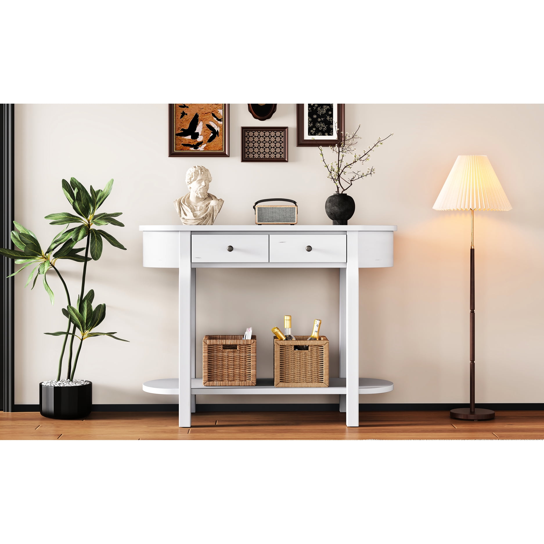 Antique White Console Table With Elegant Handles, 2 Drawers ...