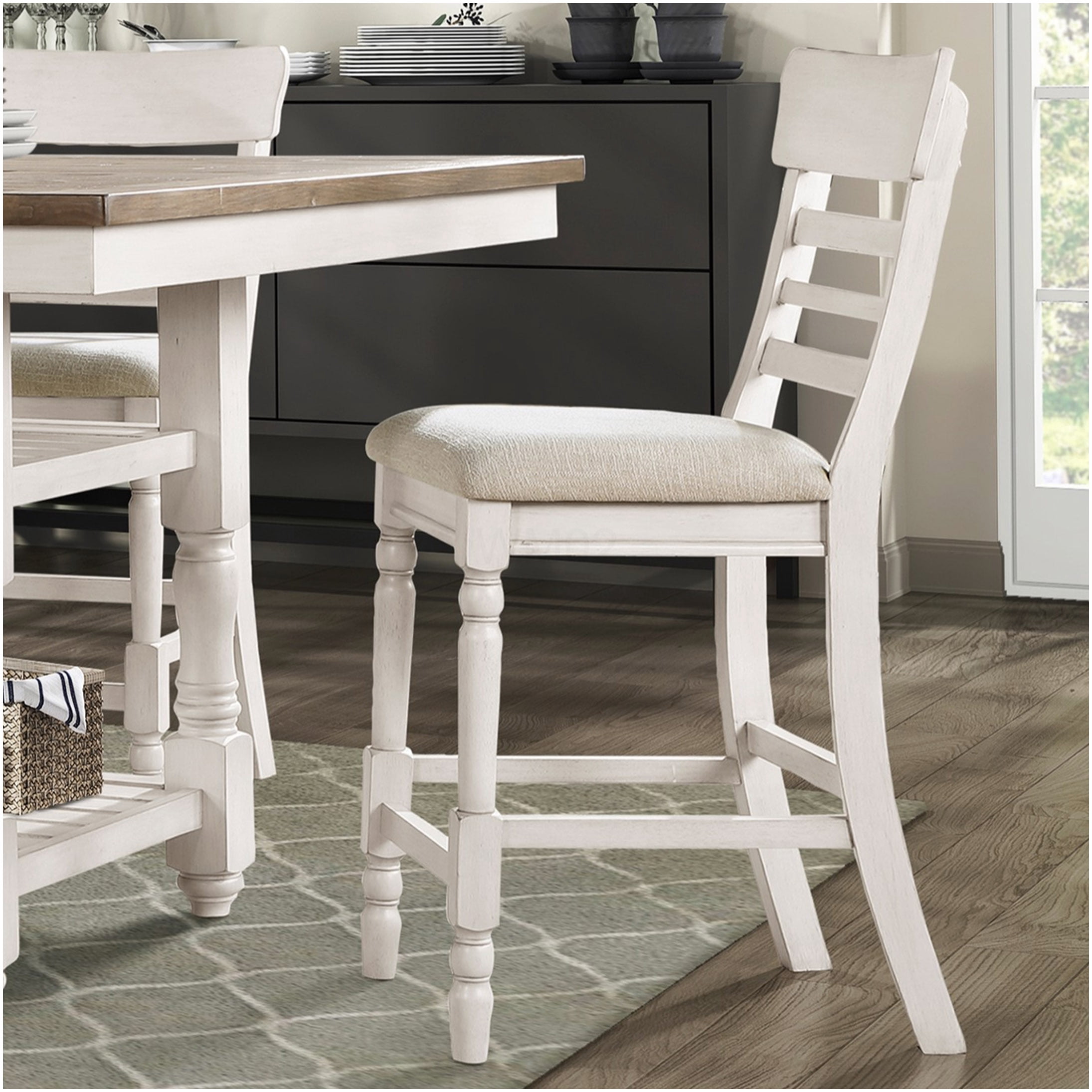 Antique White Farmhouse Counter Height Dining Chairs, Set of 2 with ...