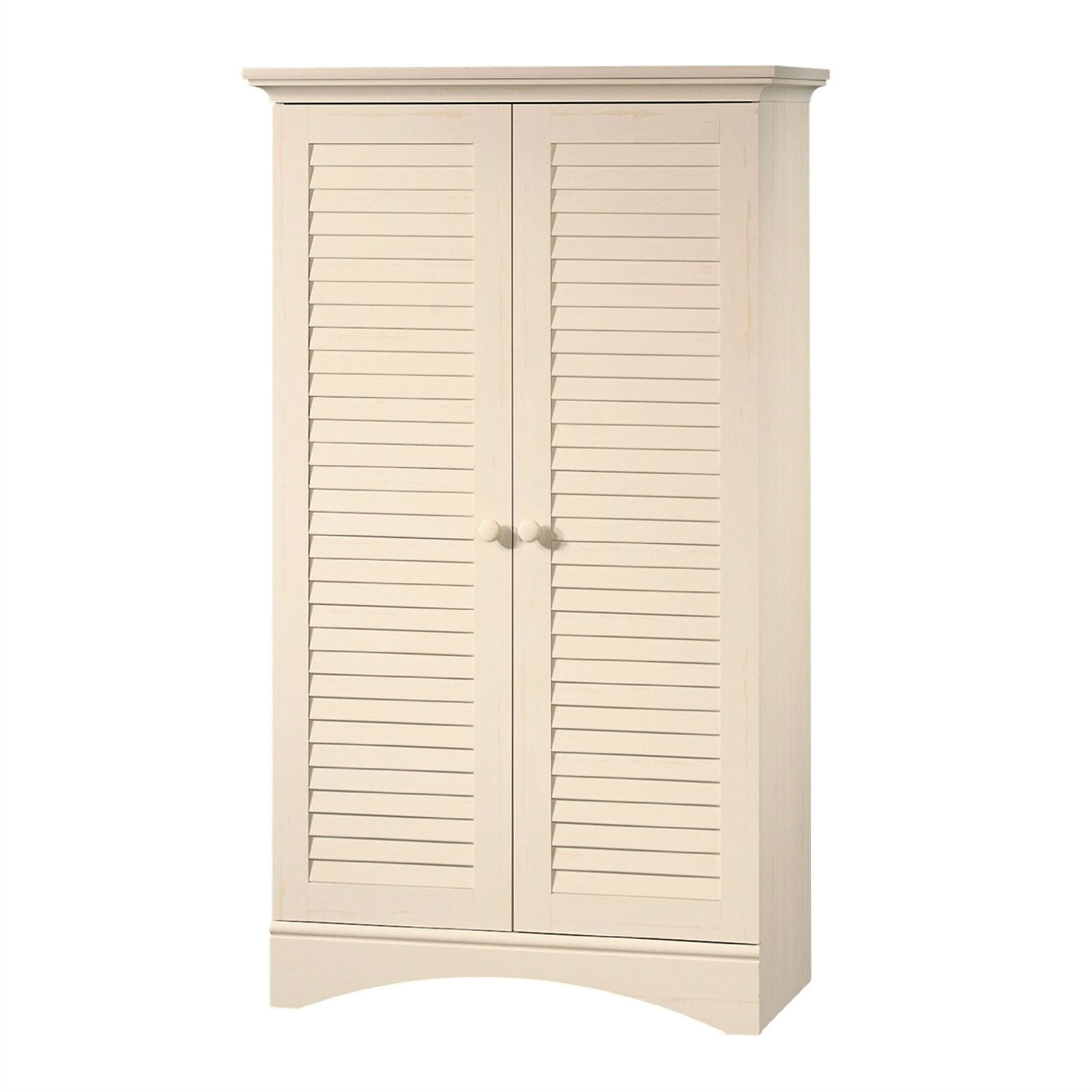 Antique White Finish Wardrobe Armoire Storage Cabinet with Louver Doors ...