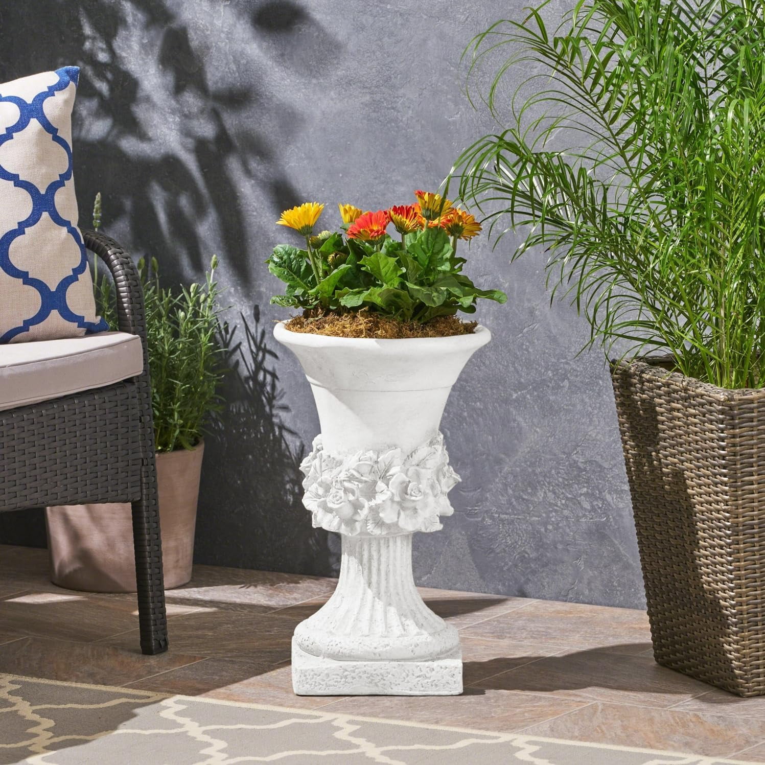 Antique White Magnesium Oxide Planter - Elevated Garden Urn Pot, 11.75 ...