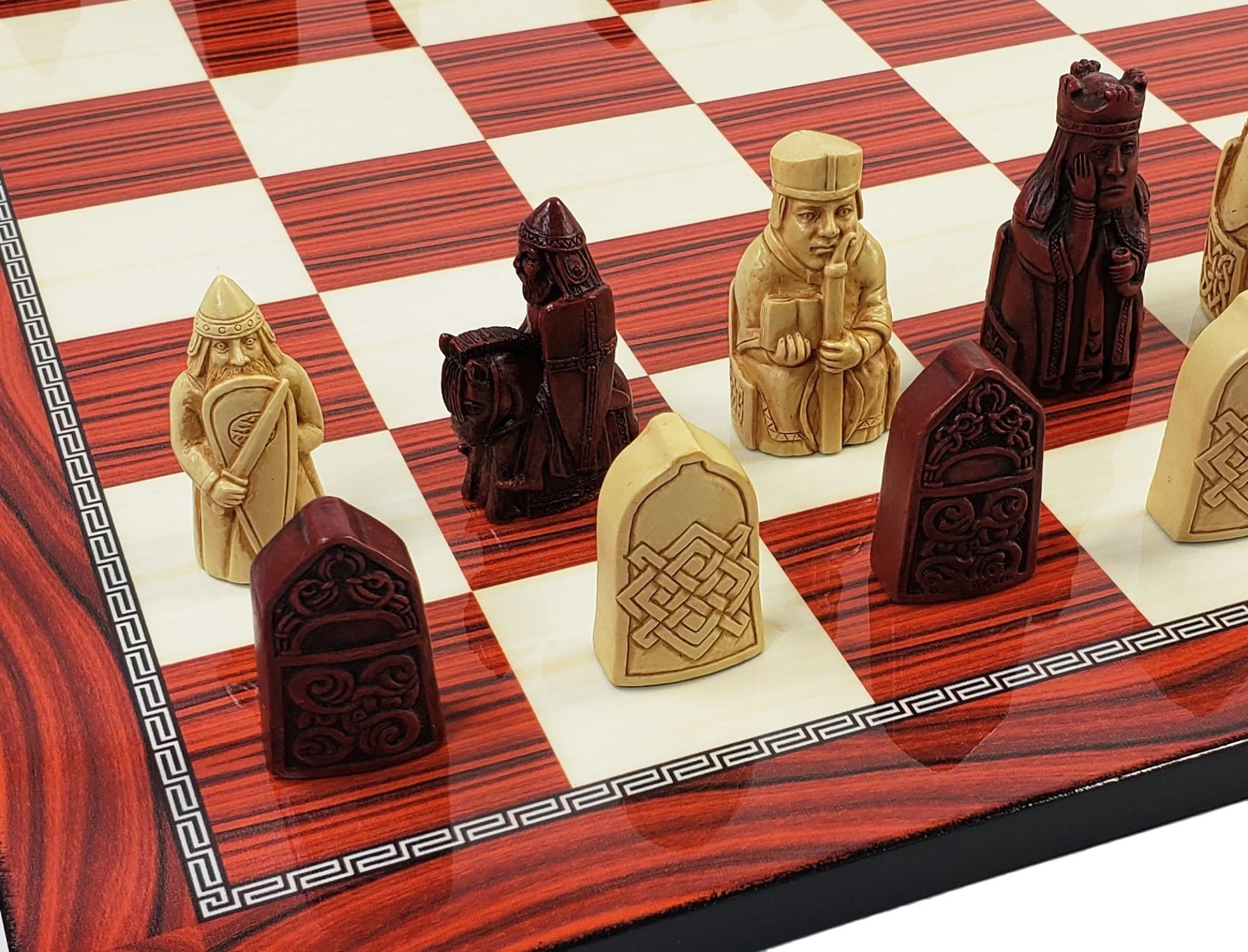 Antique White Red Mini Isle of Lewis Chess Set With 17" Cherry Color ...