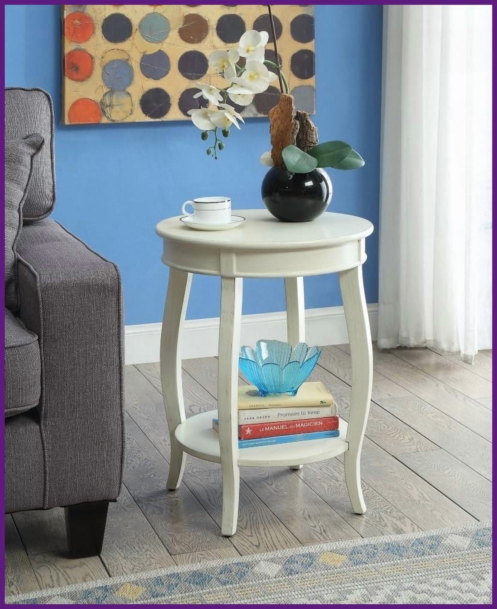 Antique White Round Leg Coffee Table with Open Bottom Shelf - Space ...