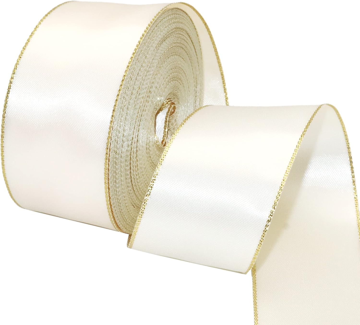 Antique White Satin Ribbon with Gold Edges 1.5 Inch Wide 20 Yards, Gold ...