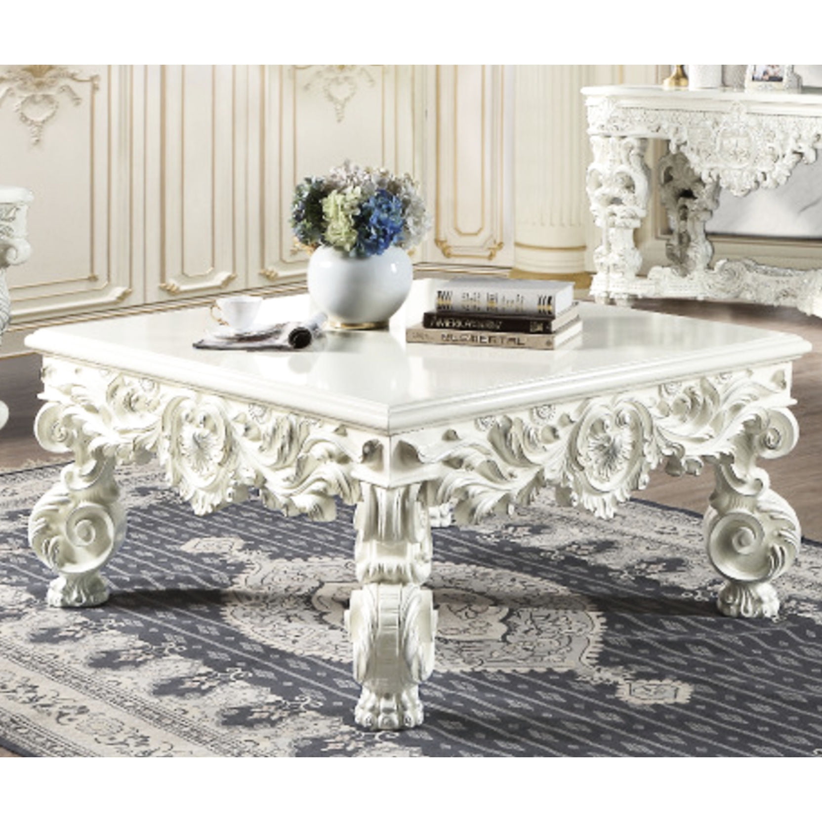 Antique White Square Synthetic Coffee Table / Ideal for a Timeless Home ...