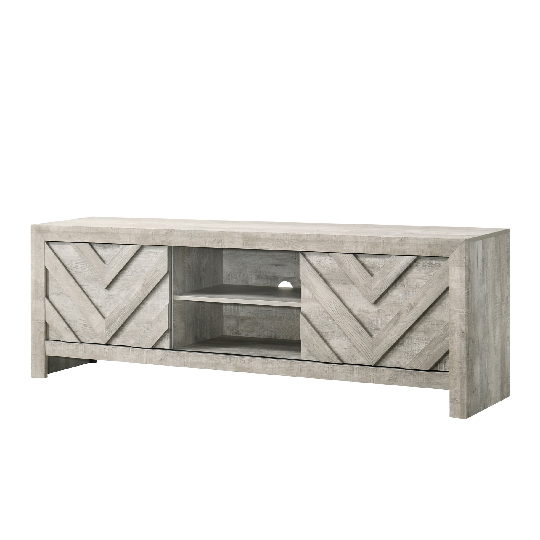 Antique White Valor Tv Stand With Sliding Doors & Open Shelving, Cable ...