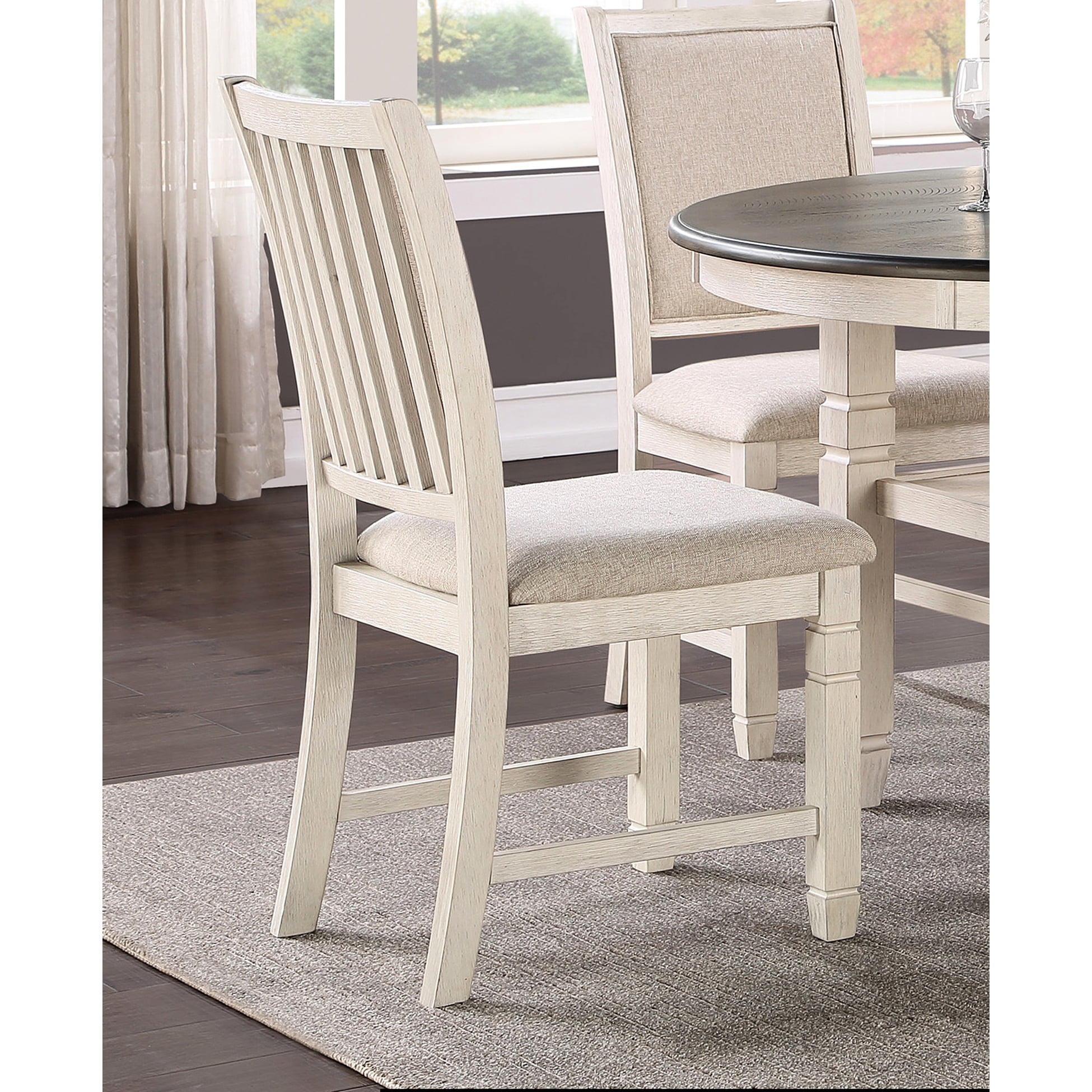 Antique White Wood Dining Chairs , 2pcs, Textured Upholstery ...