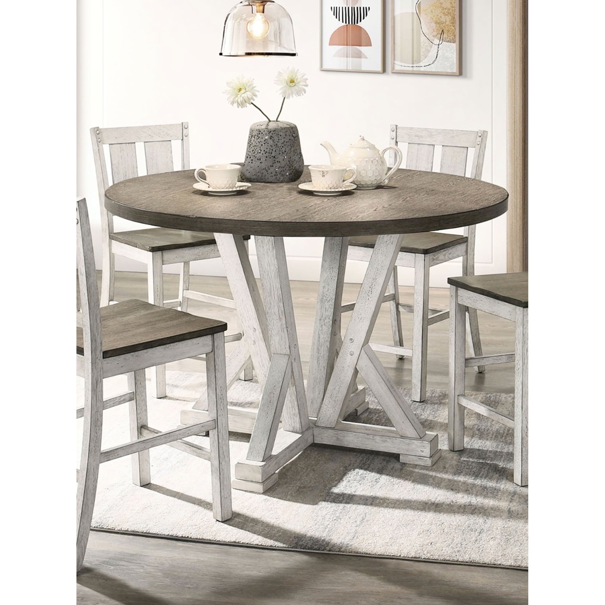 Antique White/ash Brown Rustic Table, Counter Height, Solid Wood With ...