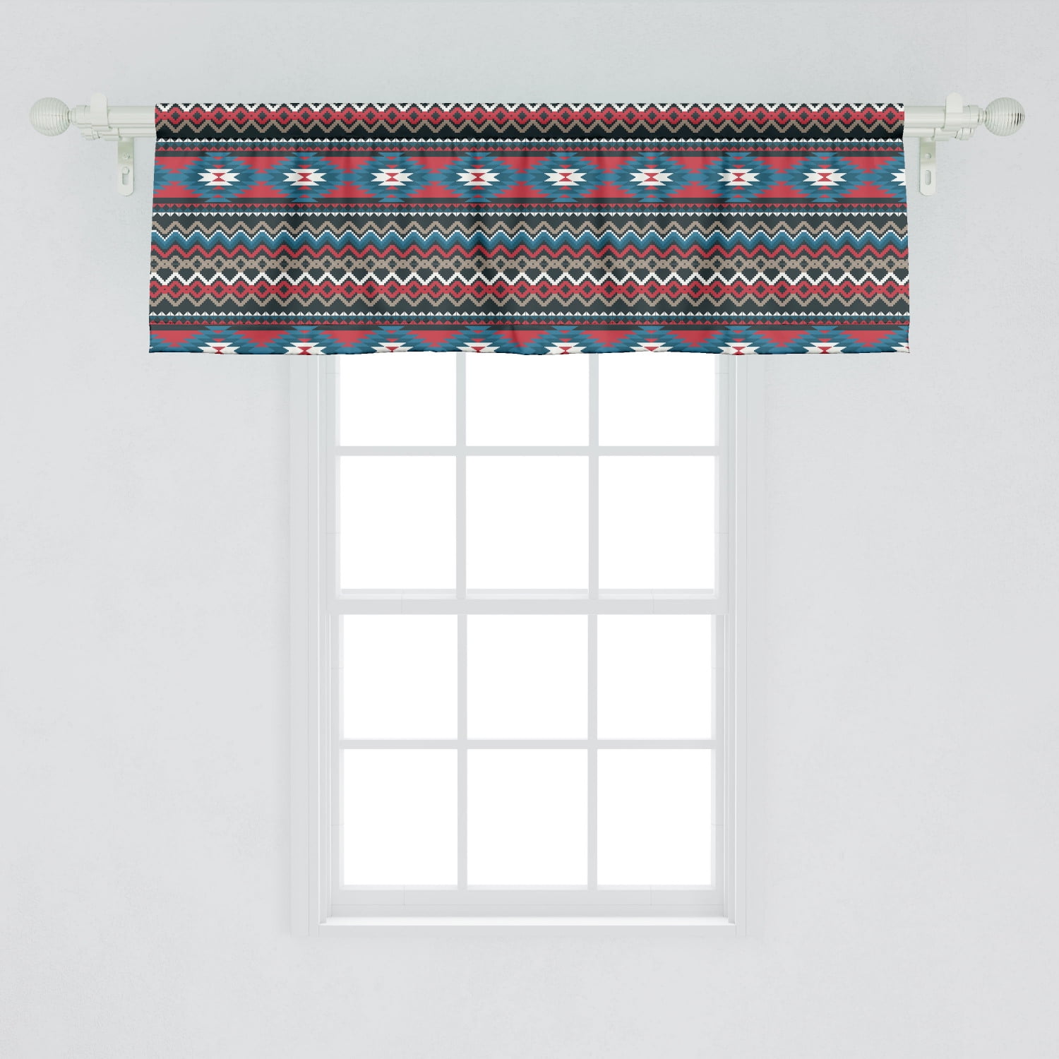 Antique Window Valance Pack of 2, Prehistoric Style Folkloric Striped ...