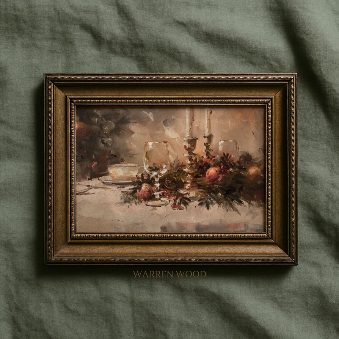 Antique Winter Feast, Vintage Dining Table Art, Rustic Old Fashioned ...