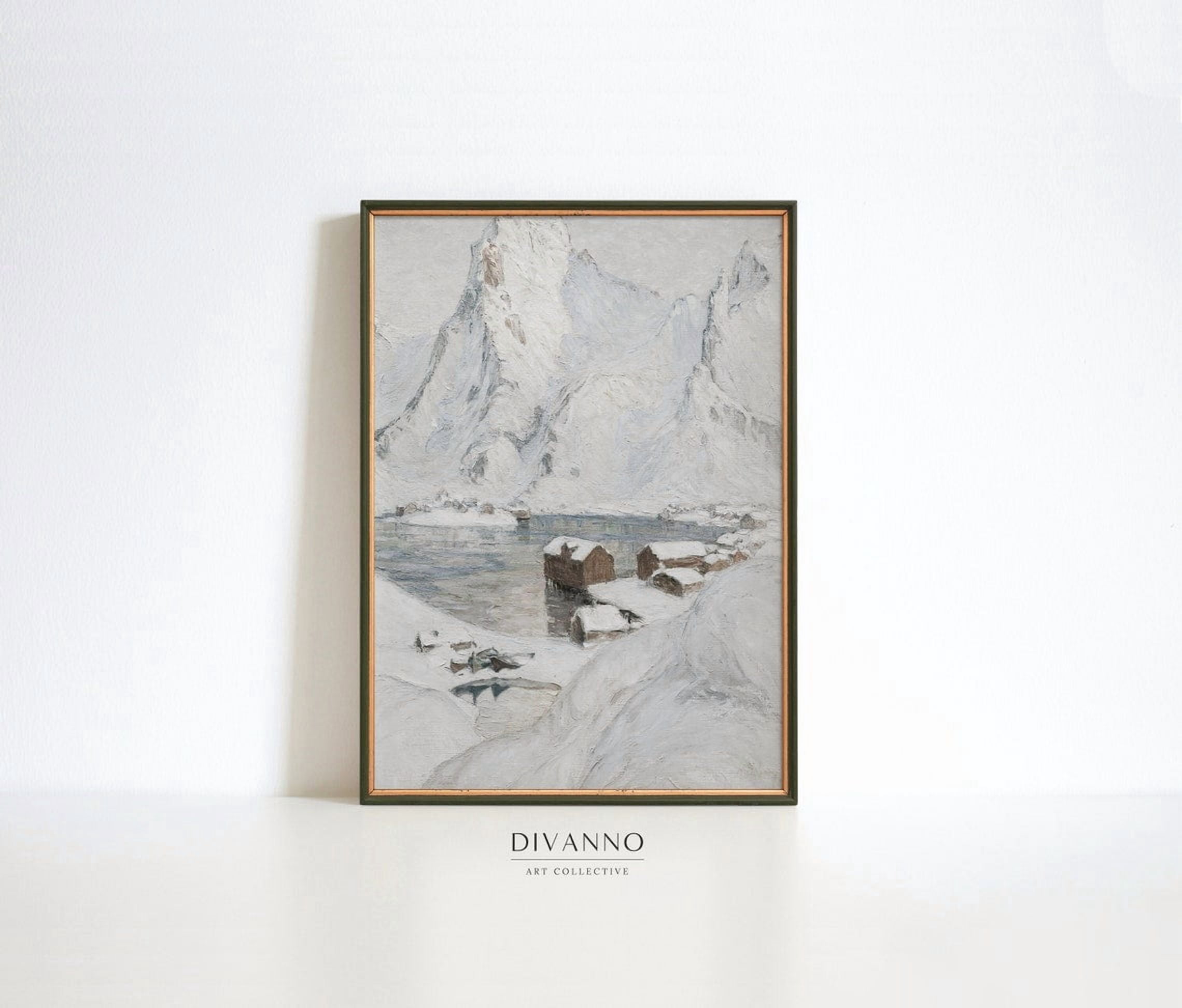 Antique Winter Landscape Snowy Lake Cabin Lodge Poster, Unframed Size ...
