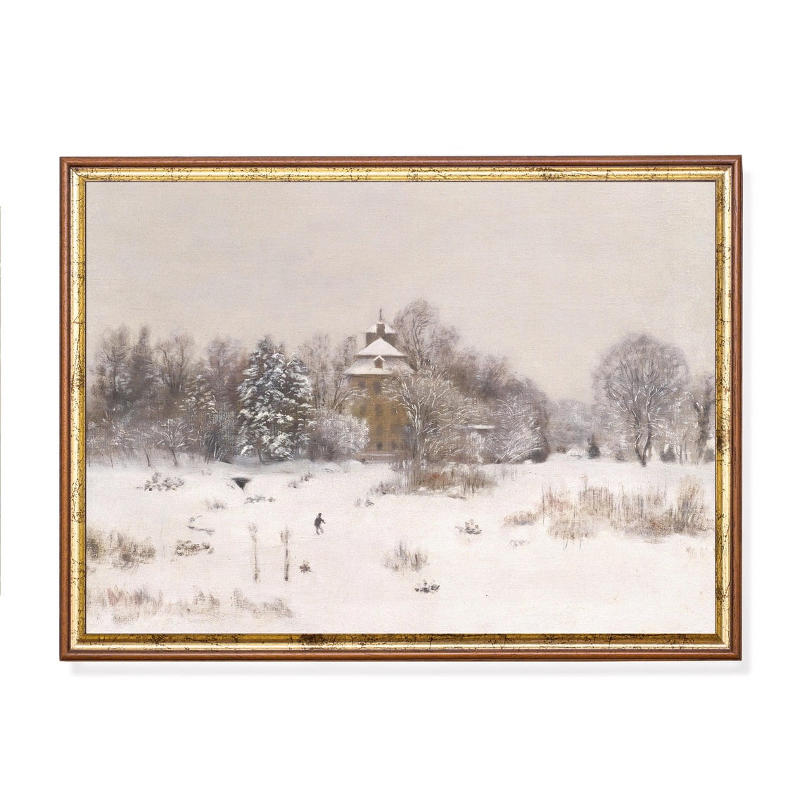 Antique Winter Manor 19th Century Snow Scene Poster Decor For Living ...