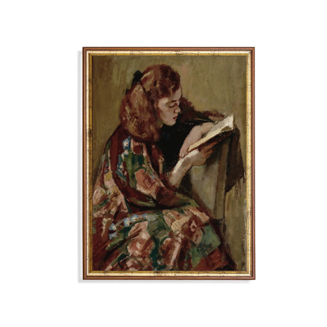 Antique Woman Portrait, Girl Reading Book, Moody Fine Art Unframed ...