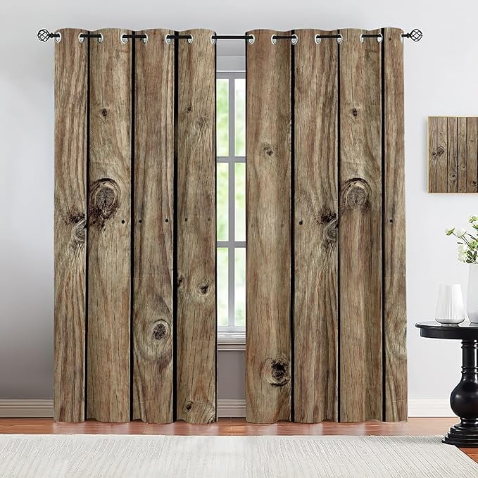Antique Wood Board Curtains For Windows, Retro Distressed Wood Grain ...