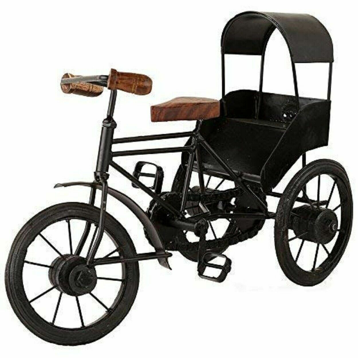 Antique Wood & Wrought Iron Black Cycle Rickshaw Showpiece For Home ...
