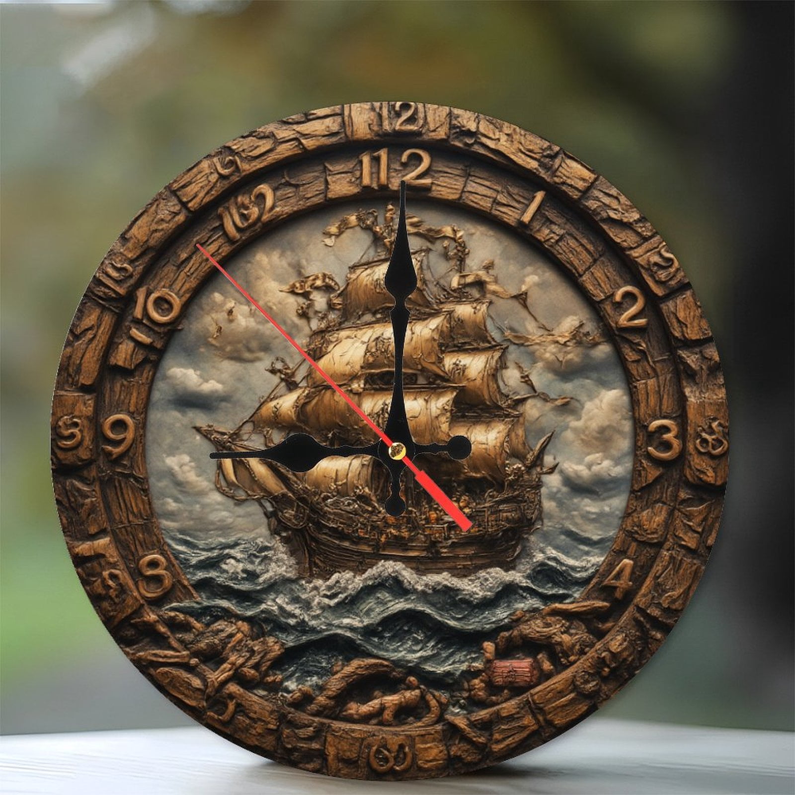 Antique Wooden Galleon Ship Wall Clock Nautical Decor 10-Inch Silent ...