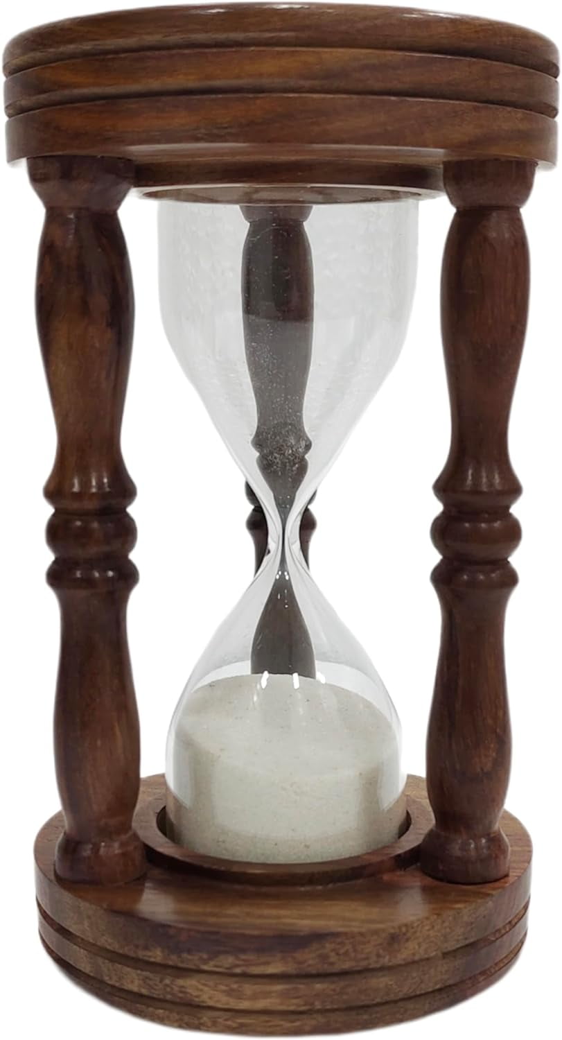 Antique Wooden Glass White Sand Timer 5 Minutes Hourglass Vintage ...
