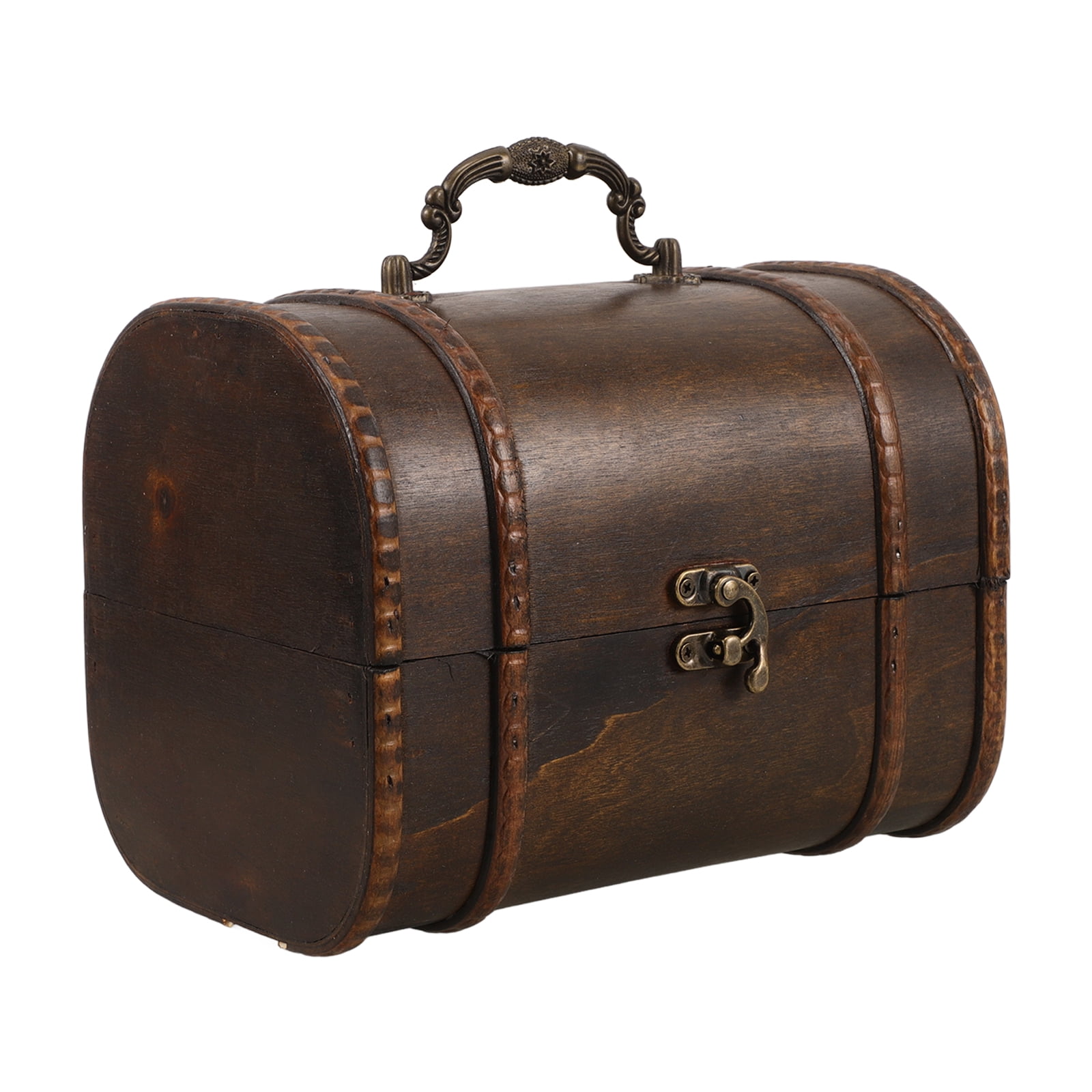 Antique Wooden Treasure Chest Jewelry Box Latch Jewelry Box with Handle ...