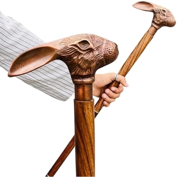 Antique Wooden Walking Cane with Rabbit Head Handle, Vintage Support ...