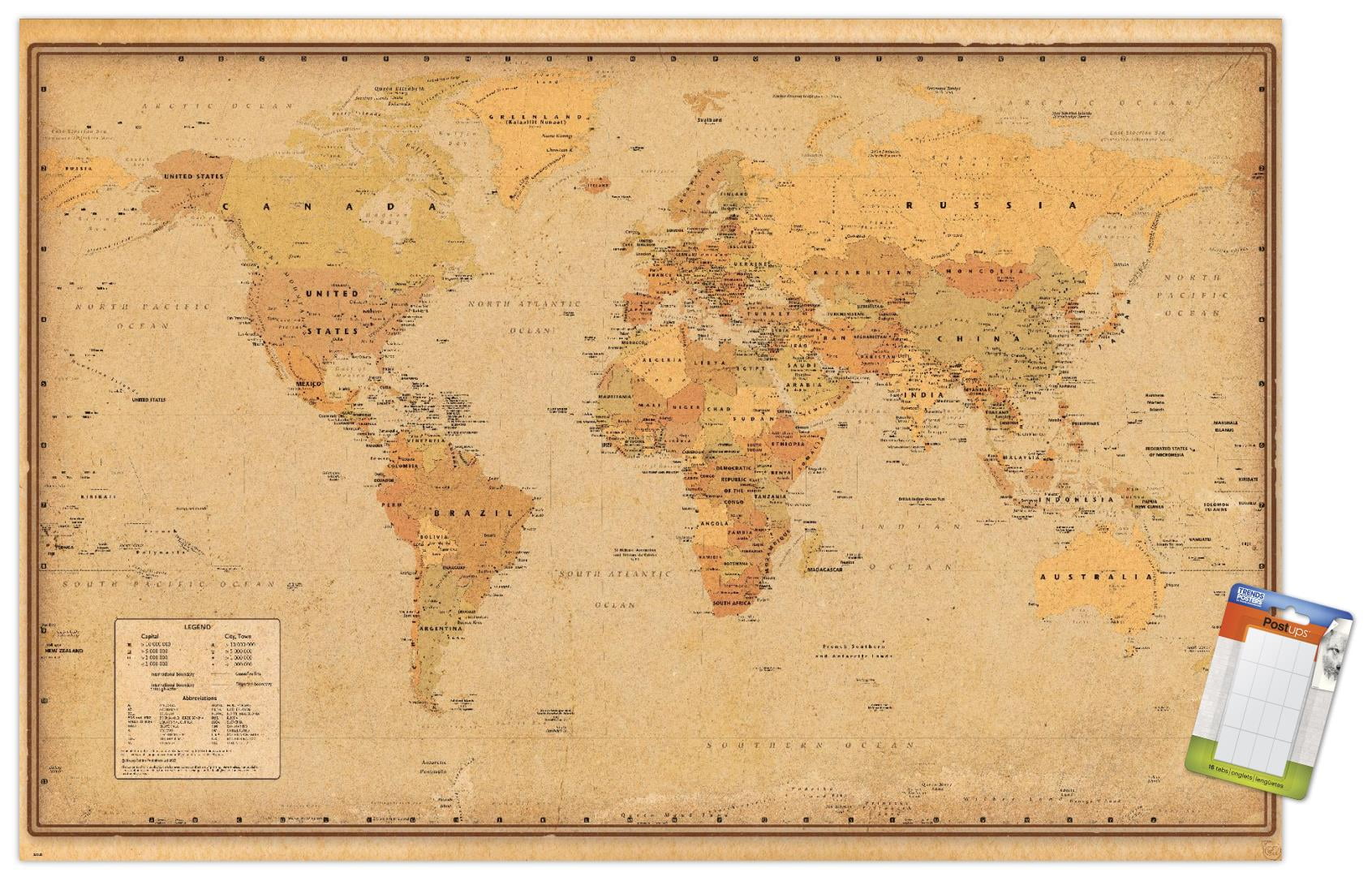 Antique World Map 2023 Wall Poster, 22.375" x 34" - Walmart.com