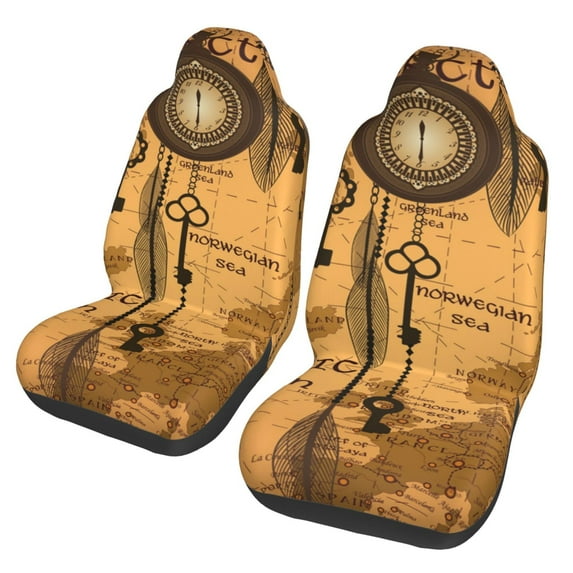 Antique World Map Clocks Old Car Seat Cover 2 Pcs Auto Front Bucket ...