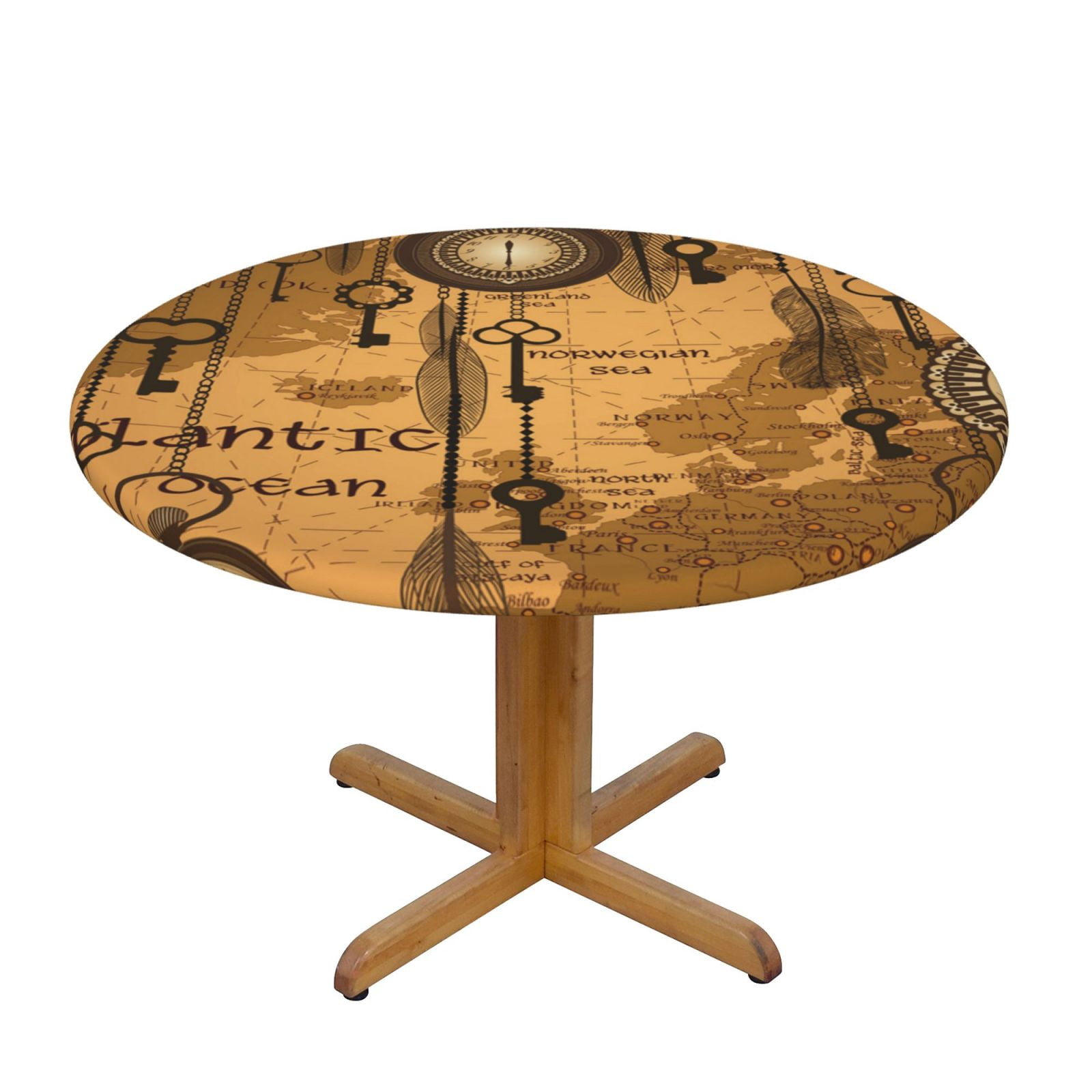 Antique World Map Clocks Old Fitted Round Tablecloth 130cm with Elastic ...