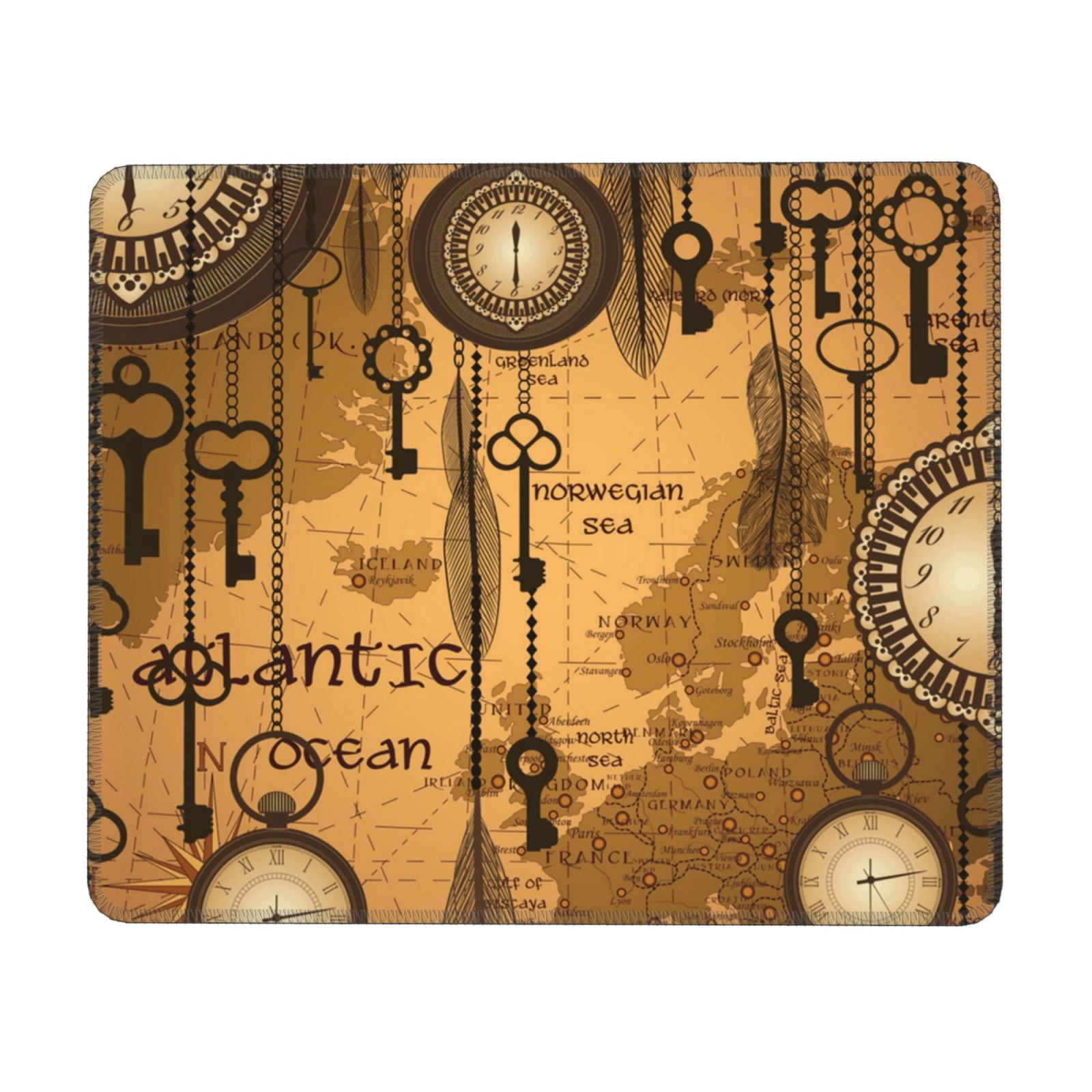 Antique World Map Clocks Old Mouse Pad Non-Slip Rubber Gaming Mousepad ...