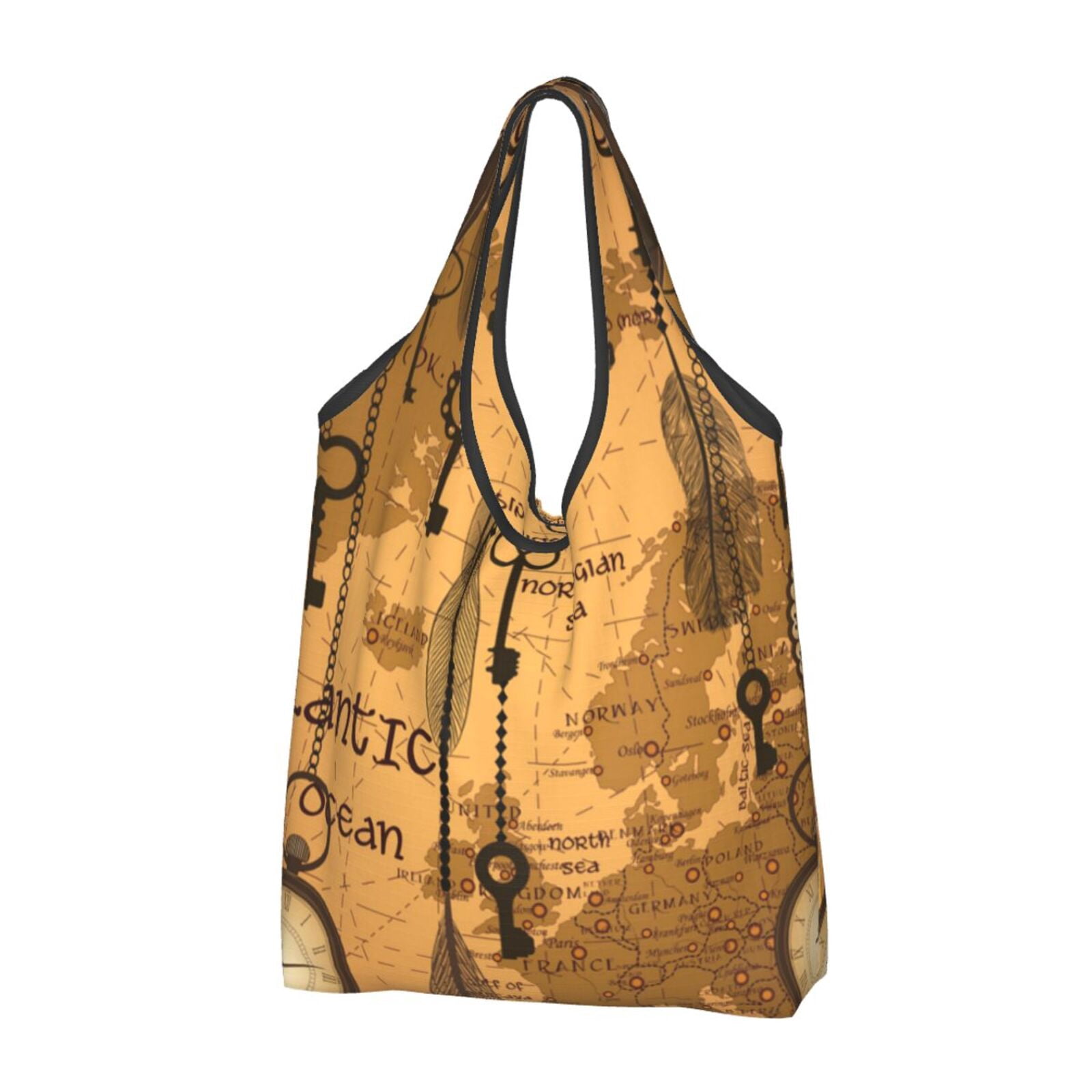 Antique World Map Clocks Old Reusable Grocery Bags Shopping Totes ...