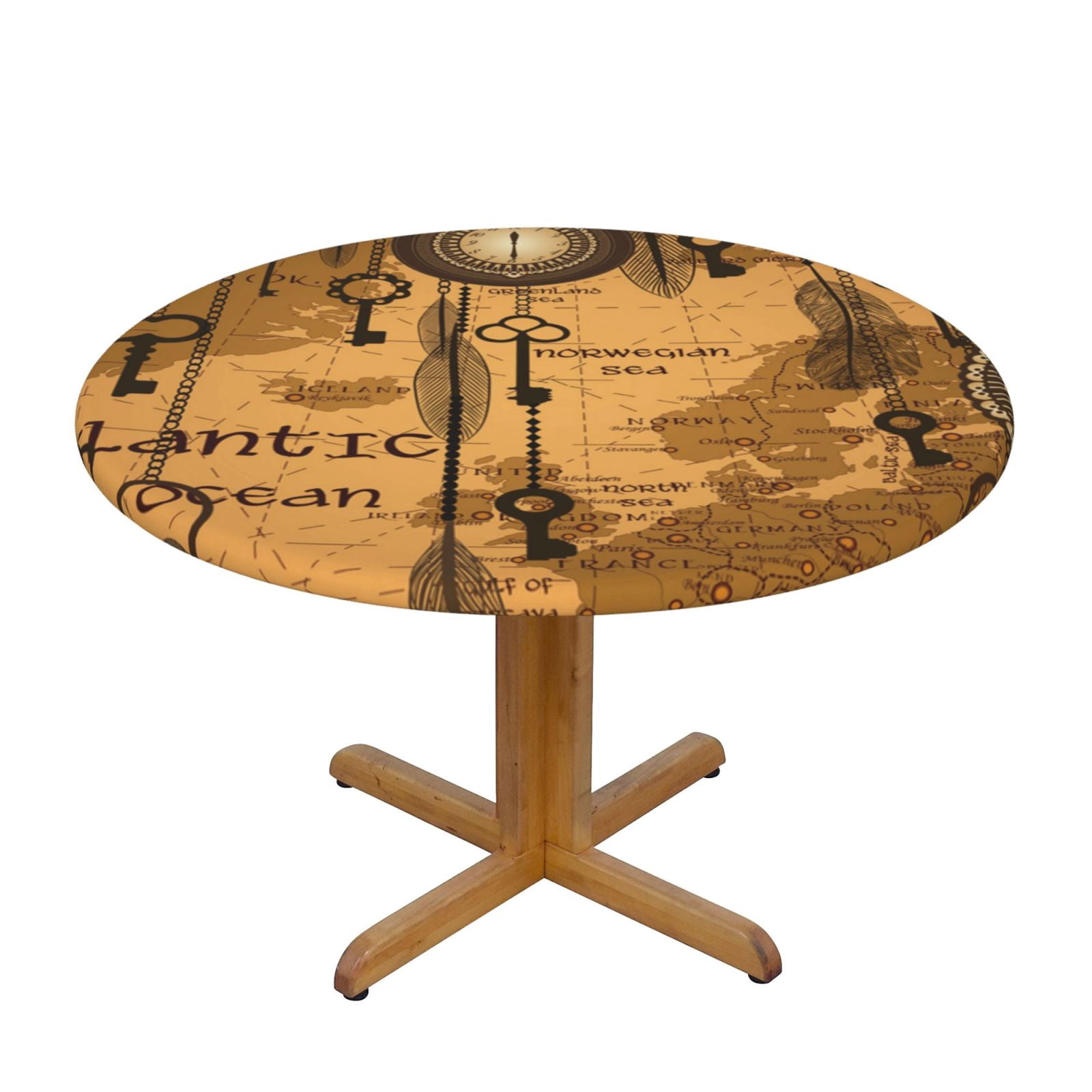 Antique World Map Clocks Old Round Fitted Tablecloth Elastic Edged ...