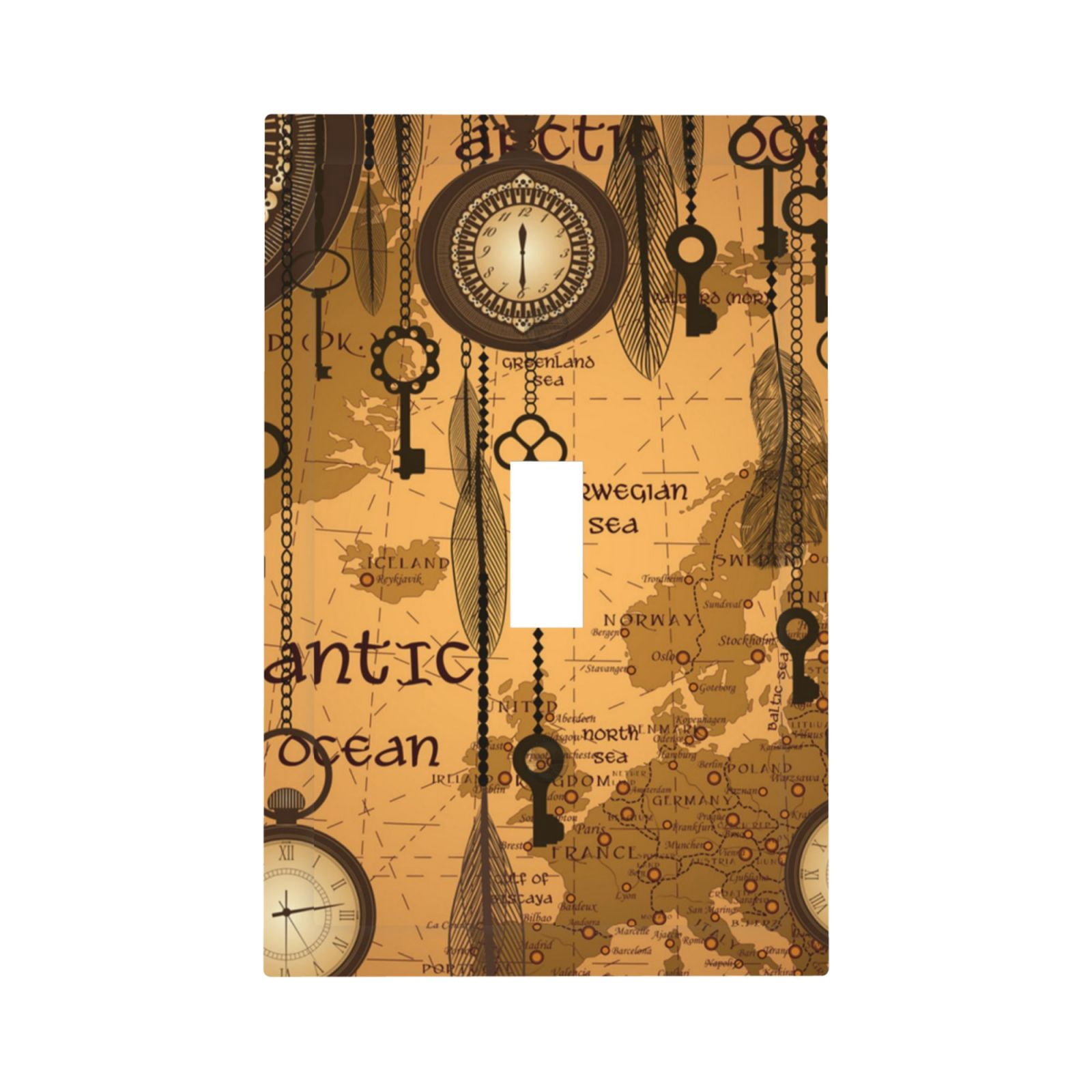 Antique World Map Clocks Old Single Toggle Wall Plate 1 Gang Decorative ...