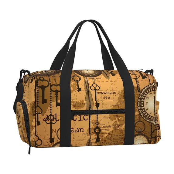 Antique World Map Clocks Old Sports Duffel Bag with Shoe Compartment ...